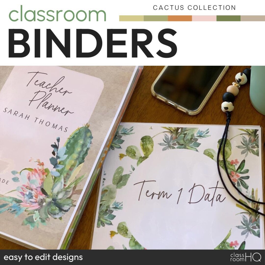 Cactus Classroom Theme Calm Classroom Decor Editable Binder Covers ...