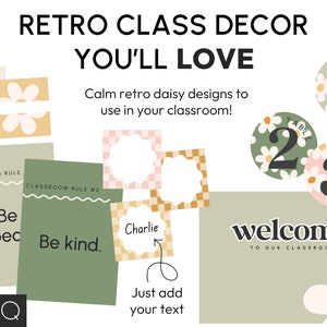 Vintage Retro Daisy Calm Classroom Theme Editable Class Labels, Signs ...