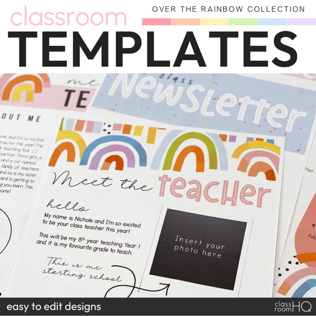 Pastel Modern Rainbow Classroom Decor Editable Meet the Teacher + Class ...