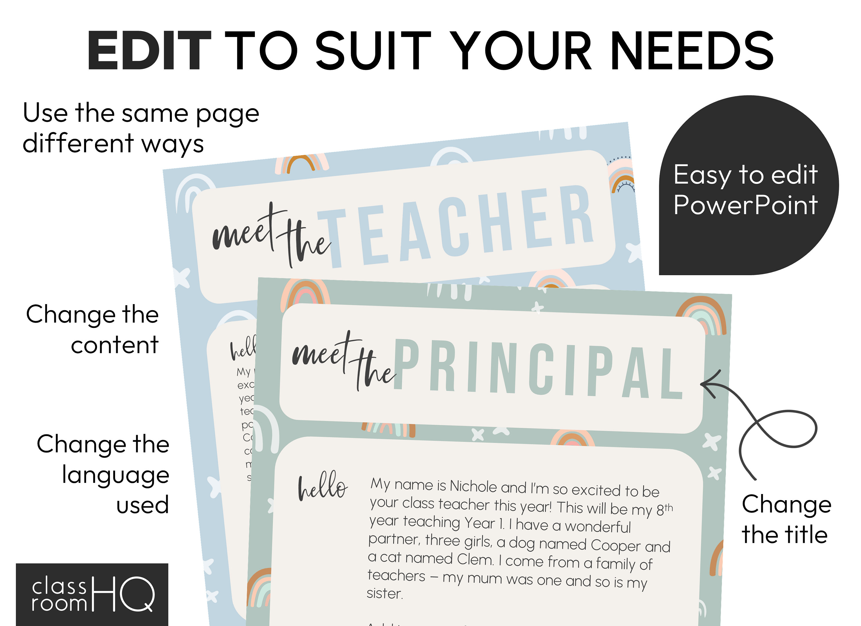 Modern BOHO RAINBOW Editable Meet the Teacher Templates & Class ...