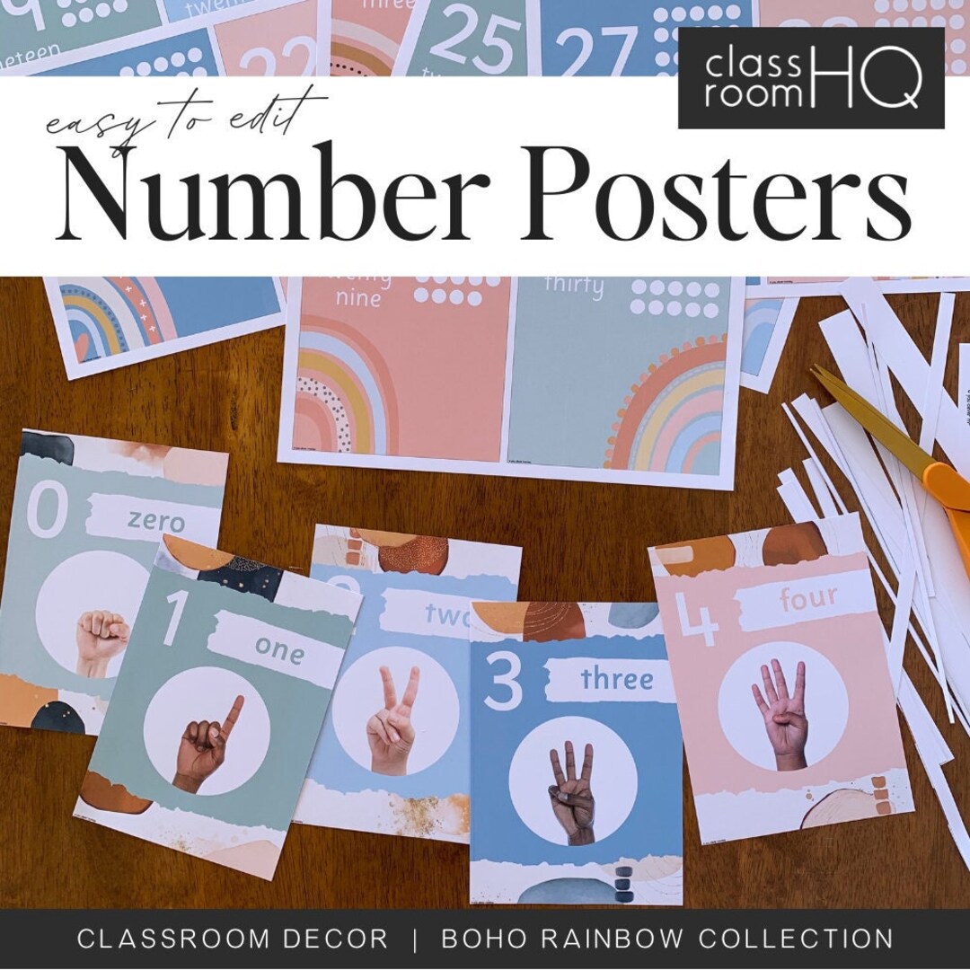 BOHO RAINBOW Number Posters - Etsy