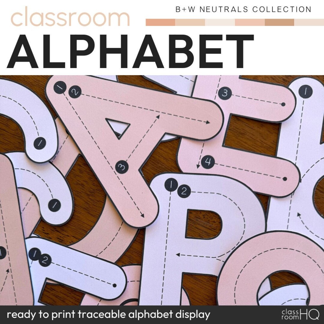 Neutral Classroom Decor Traceable Letter Alphabet Display | B+W ...