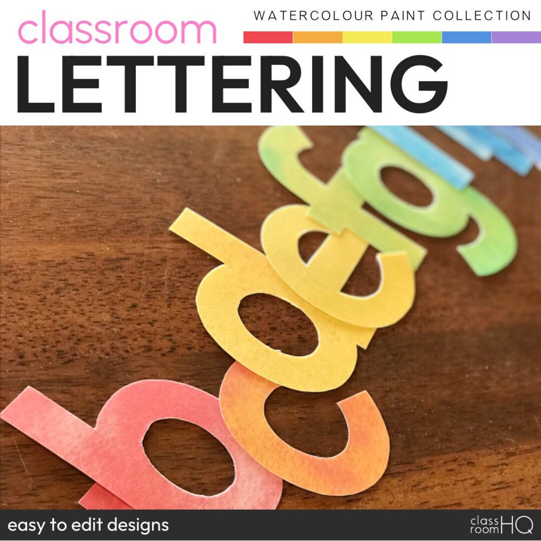 Rainbow Theme Bulletin Board Letters Editable Lettering Pack WATERCOLOR ...