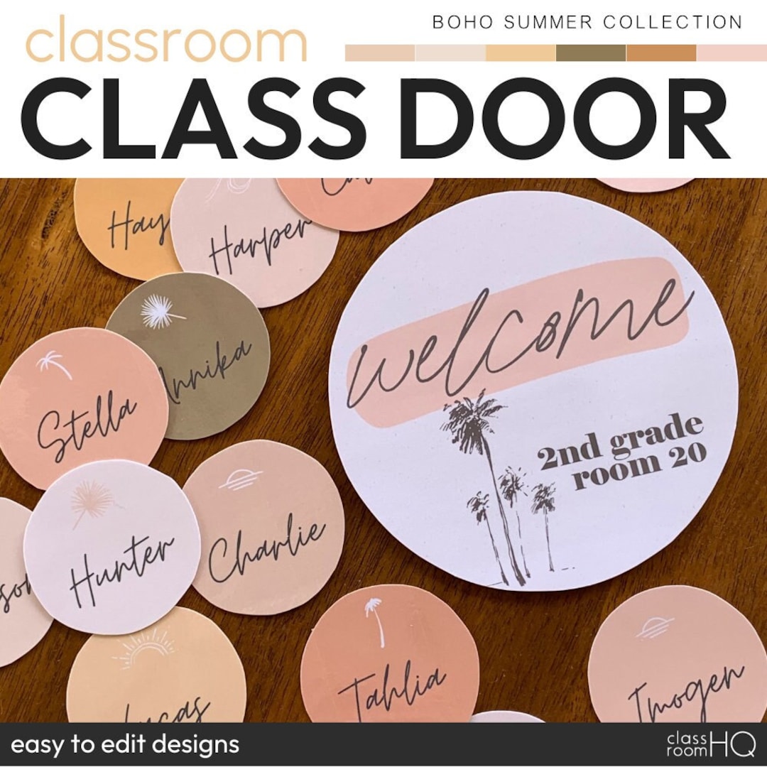 Modern Neutral Boho Theme Editable Class Door Decor and Bulletin Board ...