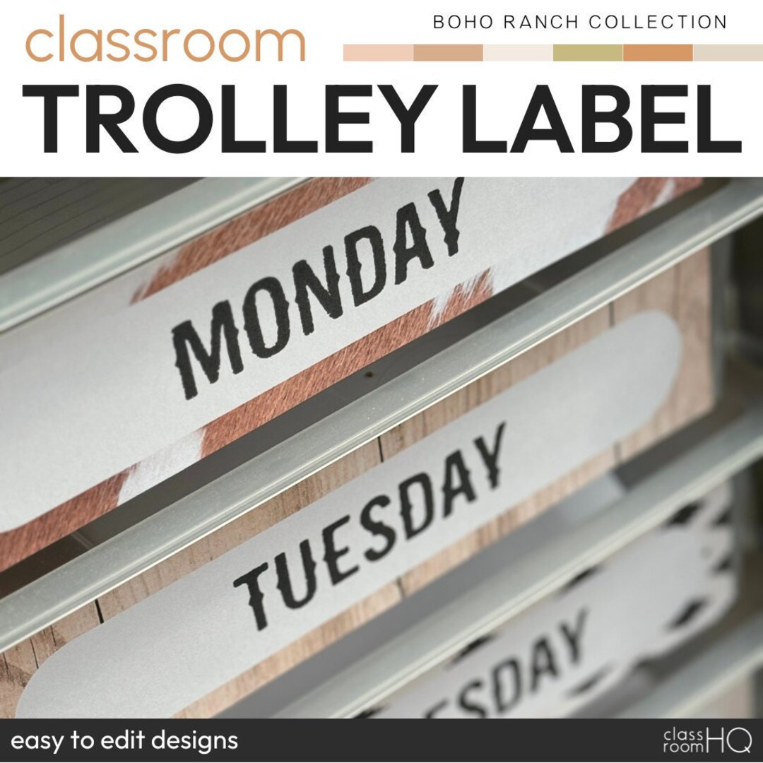 Vintage Rustic Boho Classroom Decor 10 Drawer Trolley Labels | BOHO ...
