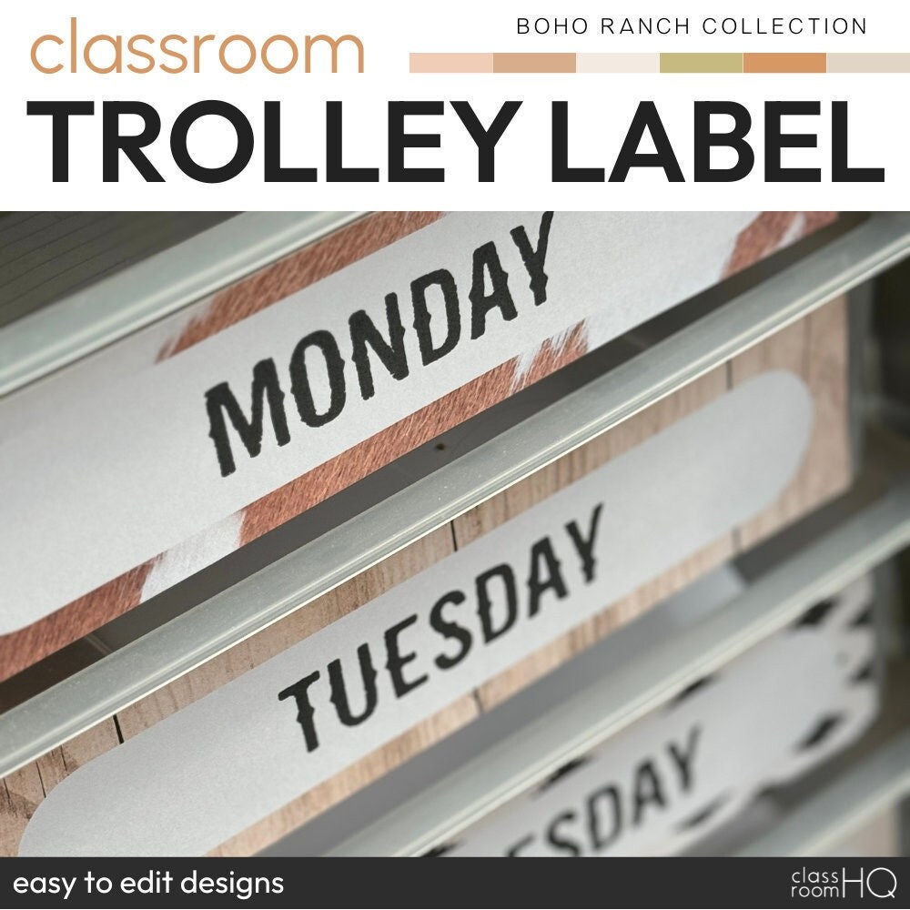 Vintage Rustic Boho Classroom Decor 10 Drawer Trolley Labels | BOHO ...