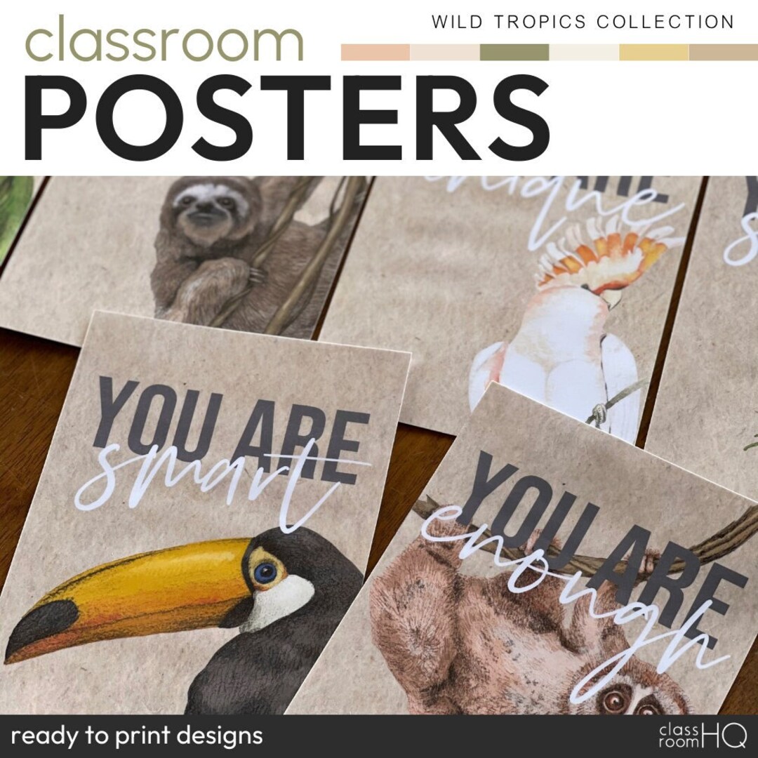 WILD TROPICS Inspirational Classroom Posters | Vintage Tropical ...