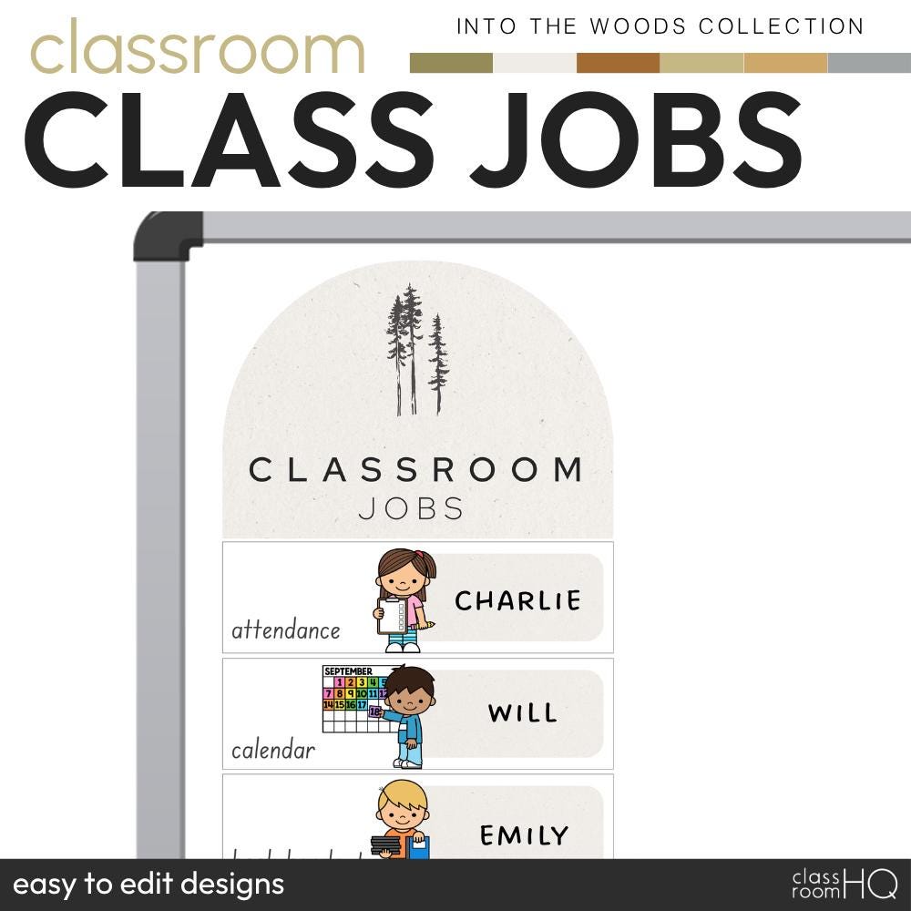 Editable Classroom Jobs Display, Class Job Chart, Woodland Classroom ...
