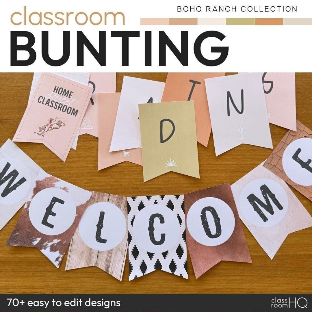 Vintage Southwestern Rustic Boho Editable Bulletin Board Bunting Pack ...