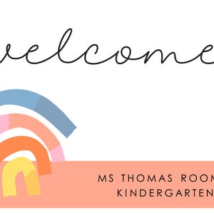 Pastel Modern Rainbow Editable Class Door Decorations + Bulletin Board ...
