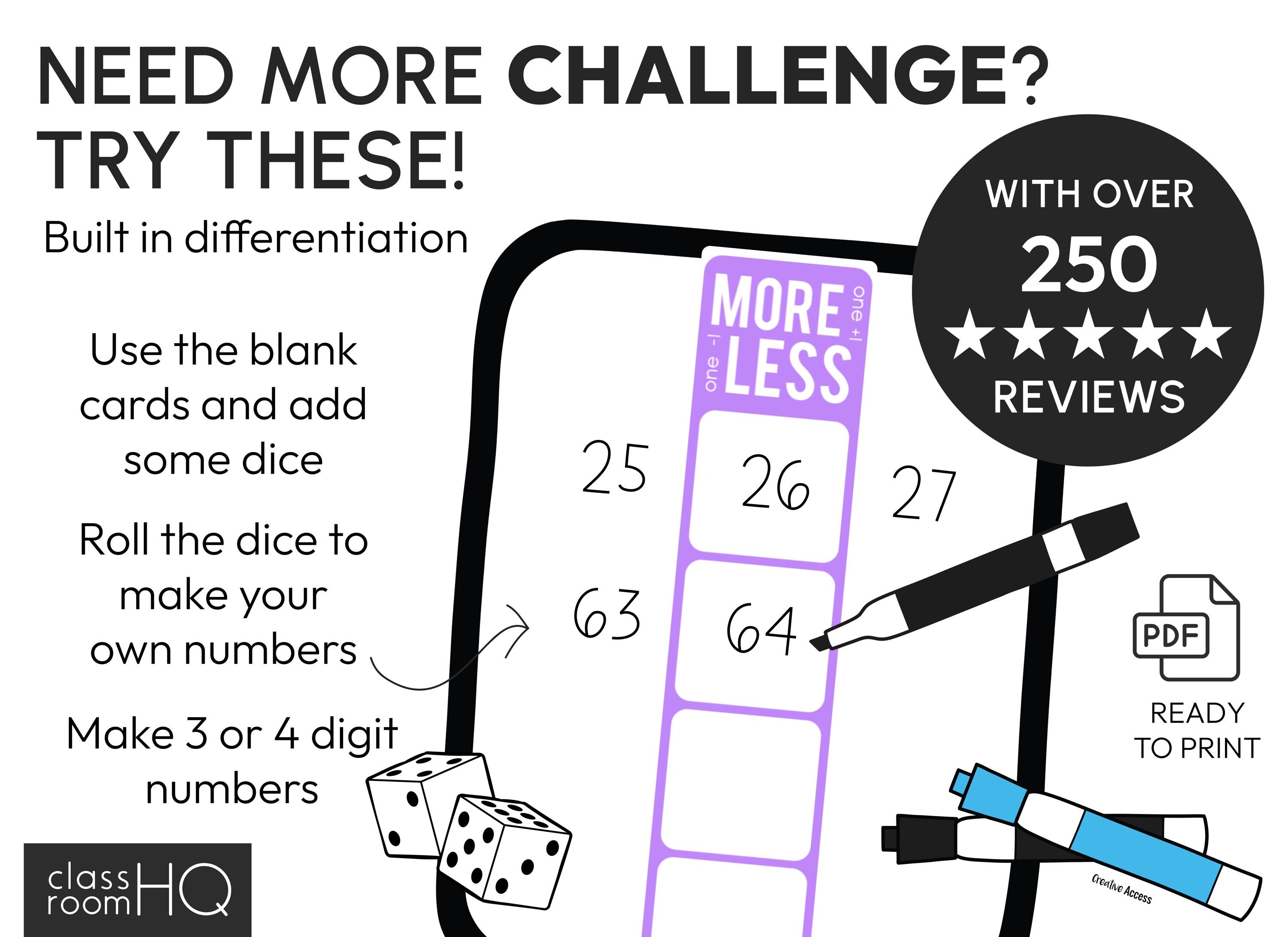 Number Sense Cards, Math Activity, 1 More 1 Less (digital Download) - Etsy