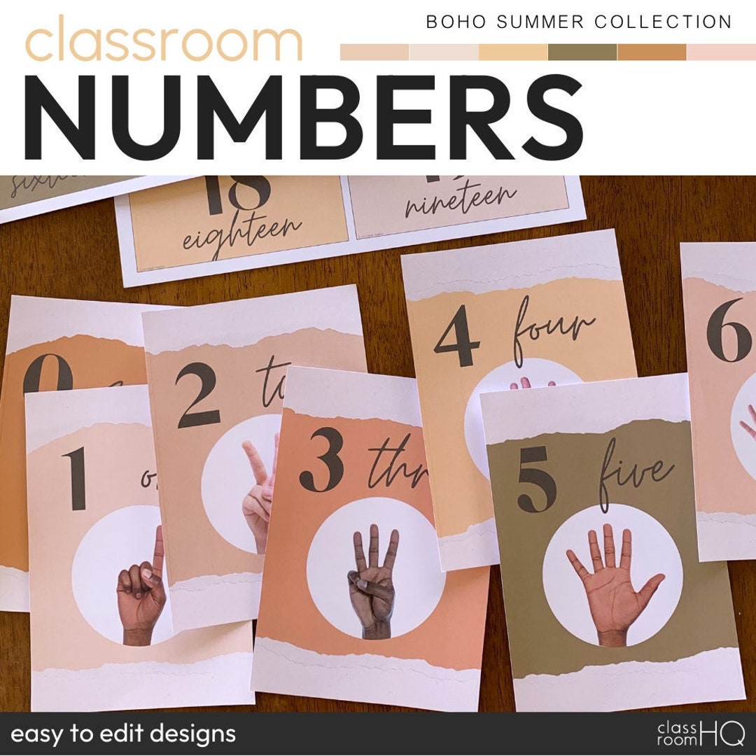 Modern Neutral Boho Theme Classroom Decor Number Posters BOHO SUMMER - Etsy