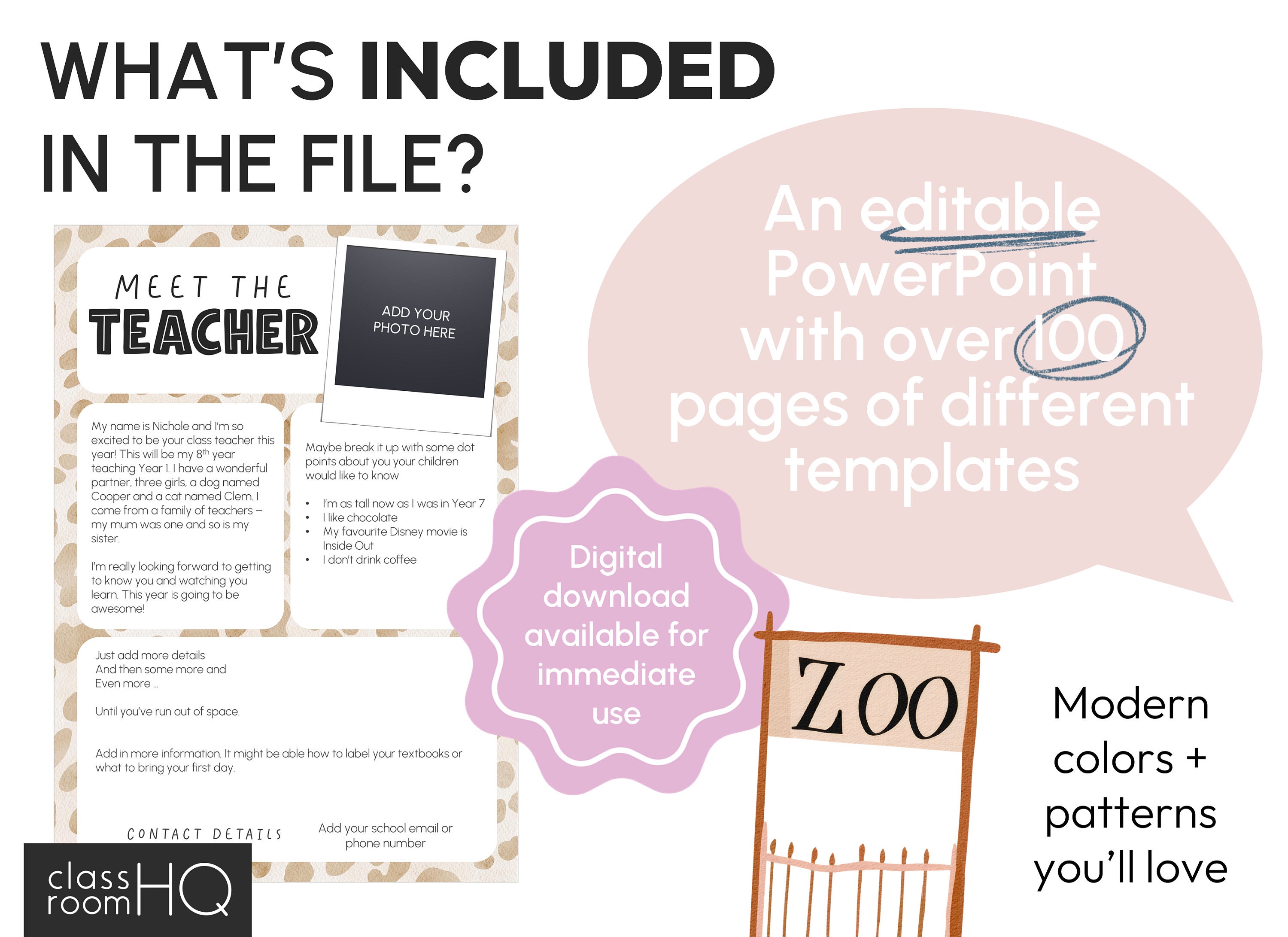 Wild Animal Zoo Theme Editable Meet the Teacher Templates and Class ...