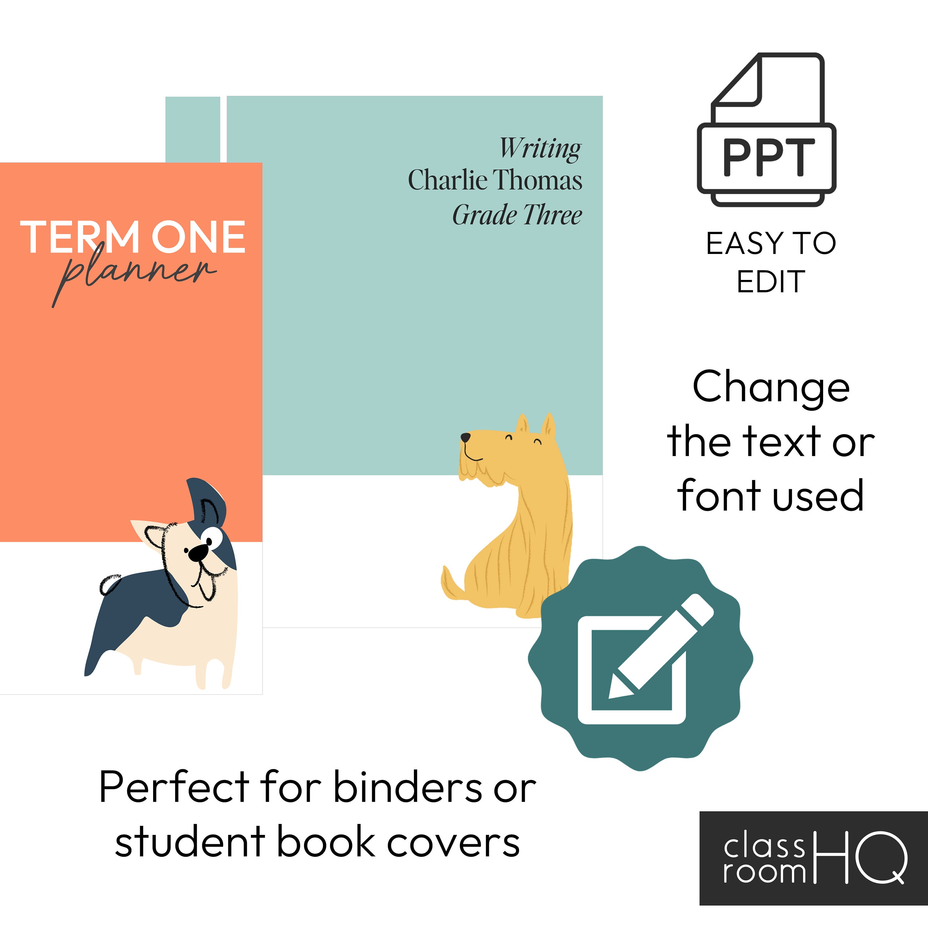 Editable Binder Covers and Student Book Covers Modern Patterns Dog ...