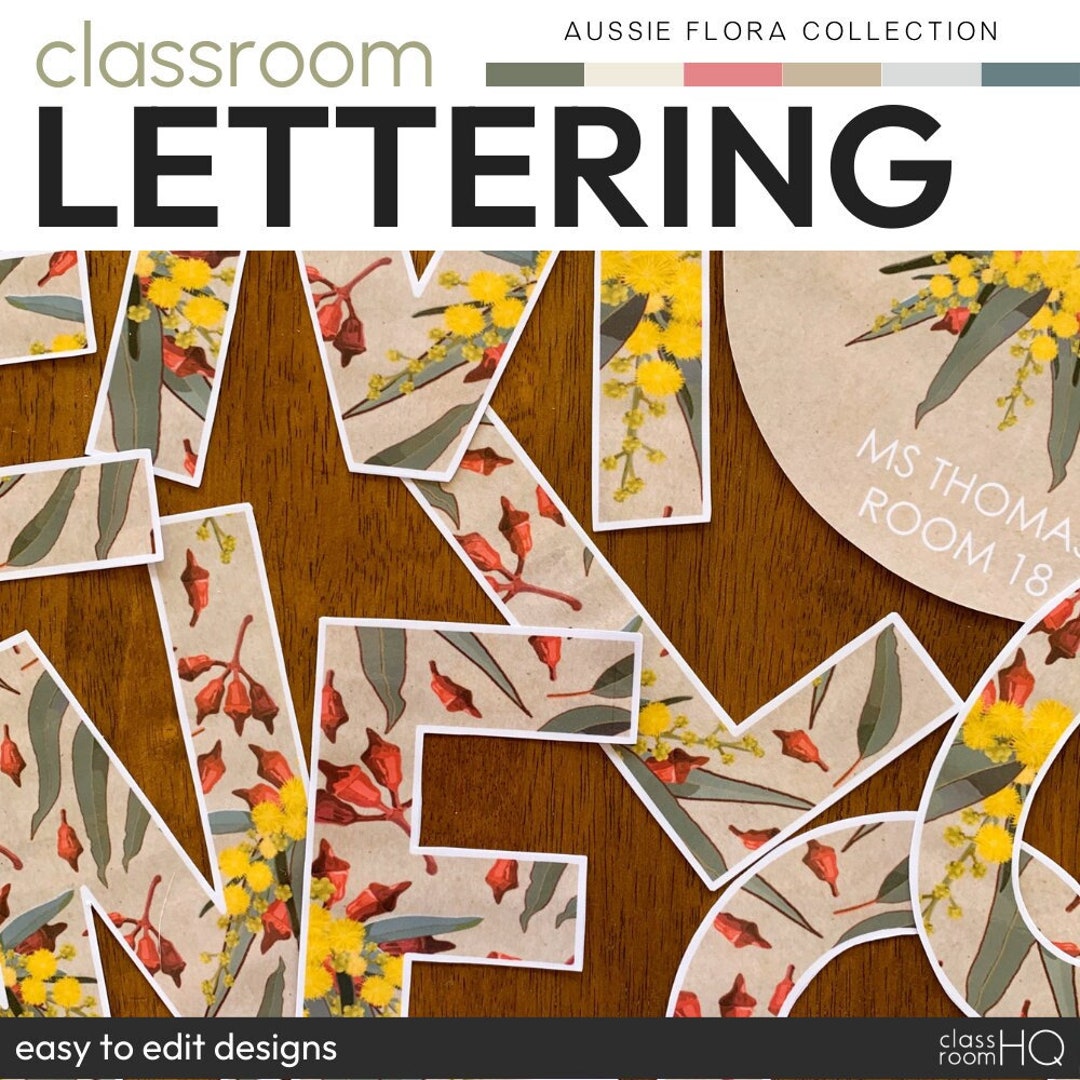 Eucalyptus Bulletin Board Letters Editable Lettering Pack AUSSIE FLORA ...