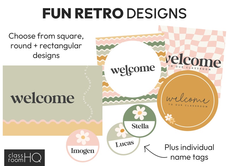 Vintage Retro Daisy Theme Editable Class Door Decor and Bulletin Board ...