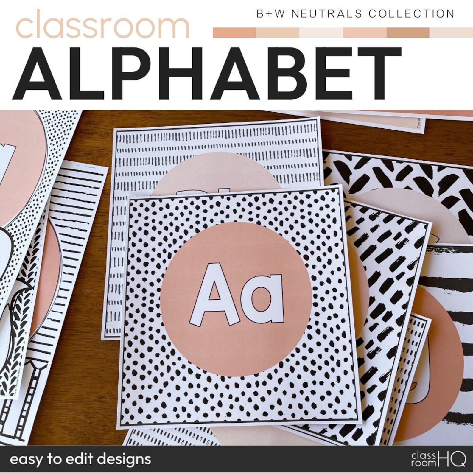 Neutral Classroom Decor Editable Alphabet Posters | B+W NEUTRALS ...