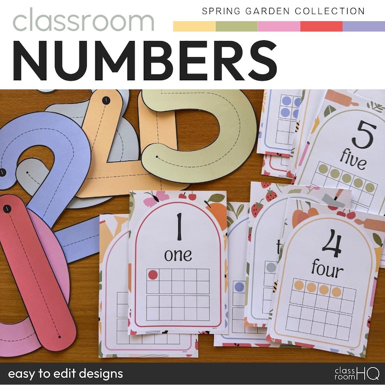 Editable Number Posters | SPRING GARDEN Classroom Decor | Modern Pastel ...