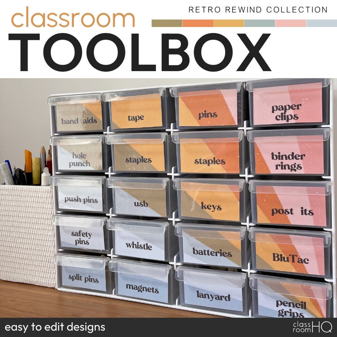 Retro Theme Vintage Rainbow Classroom Decor Teacher Toolbox Labels ...
