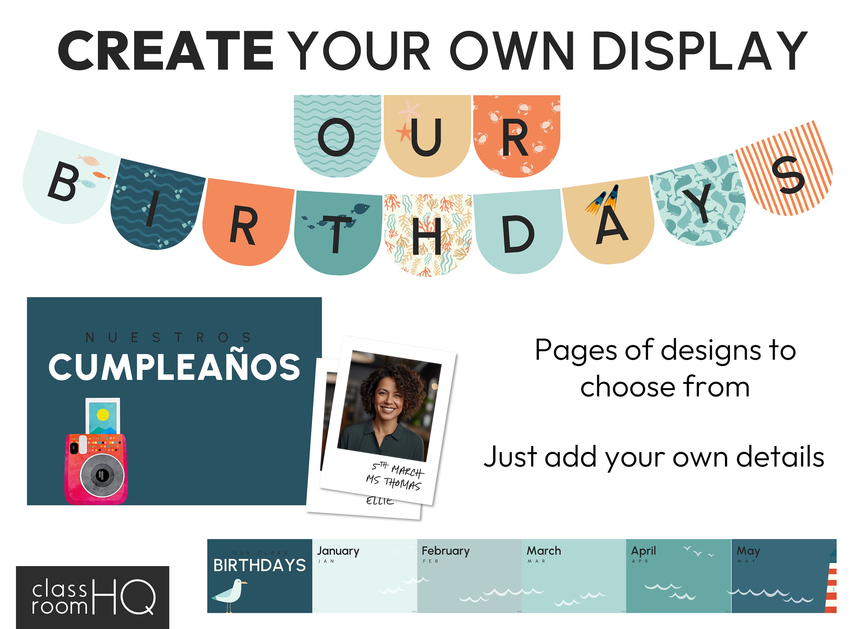 Ocean Theme Beach Theme Editable Class Birthday Bulletin Board Display ...