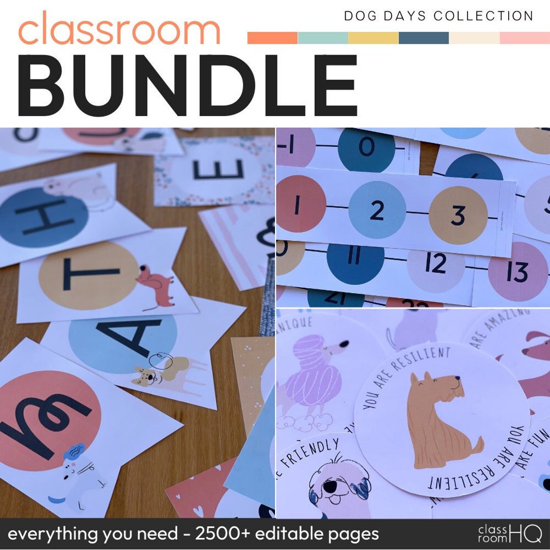 Modern Fun Bright Classroom Decor Bundle - Dog Inspired Classroom Theme ...
