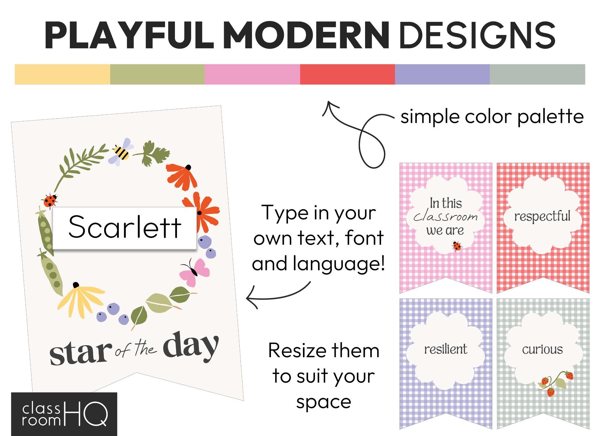 Editable Bulletin Board Bunting Flags | SPRING GARDEN Classroom Decor ...