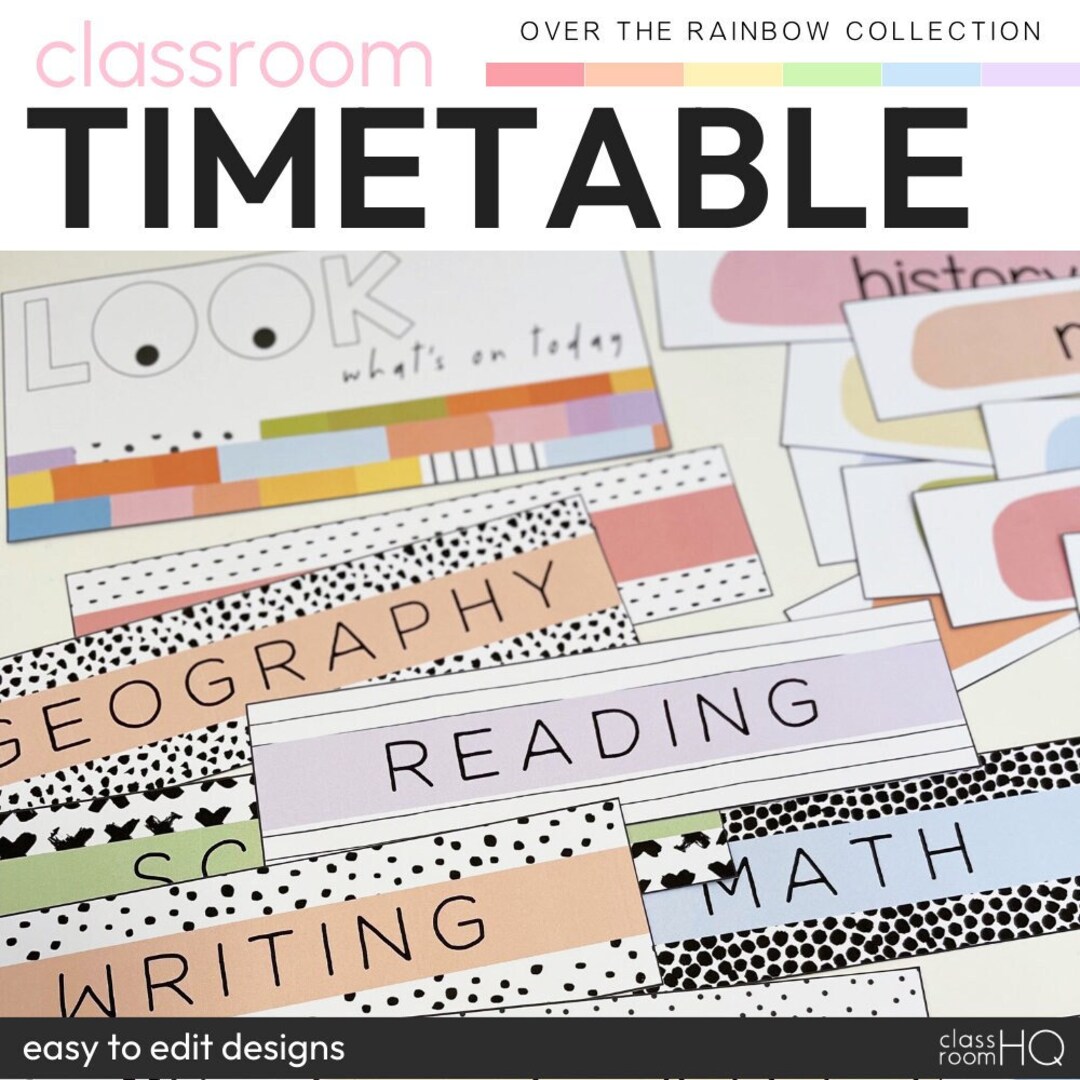 Pastel Modern Rainbow Classroom Decor Editable Class Visual Timetable ...