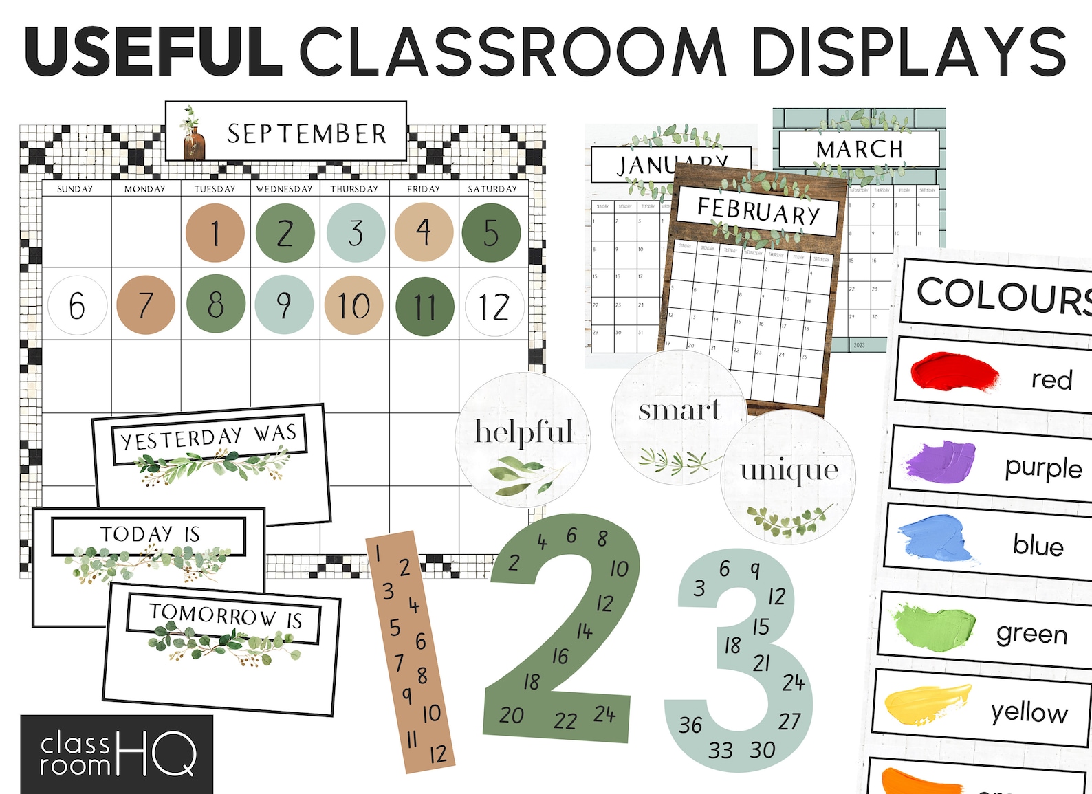 Neutral Botanical Classroom Decor Bundle Editable | Calm Classroom ...