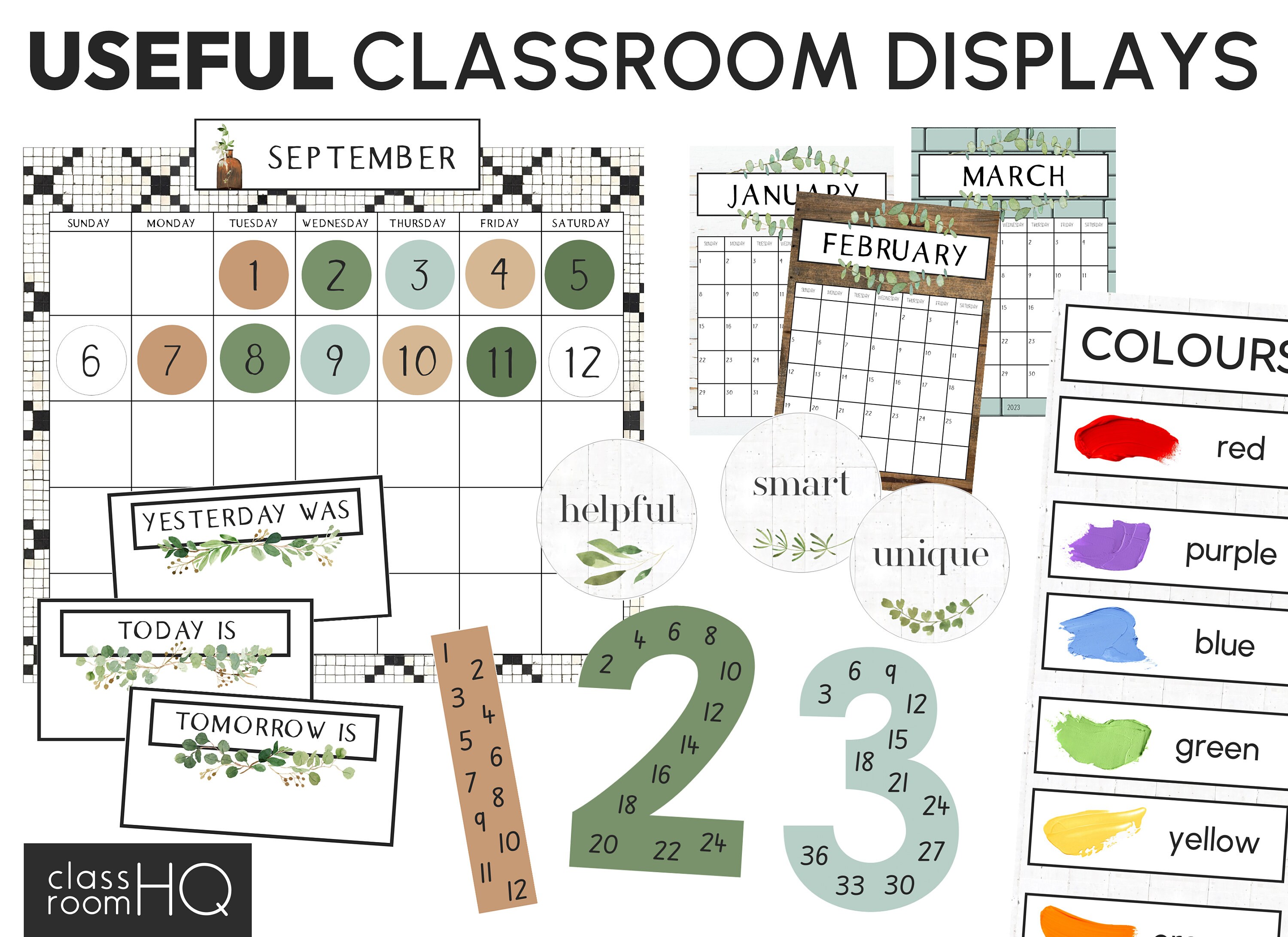 Editable Classroom Decor BUNDLE Rustic Farmhouse Botanical Greenery ...