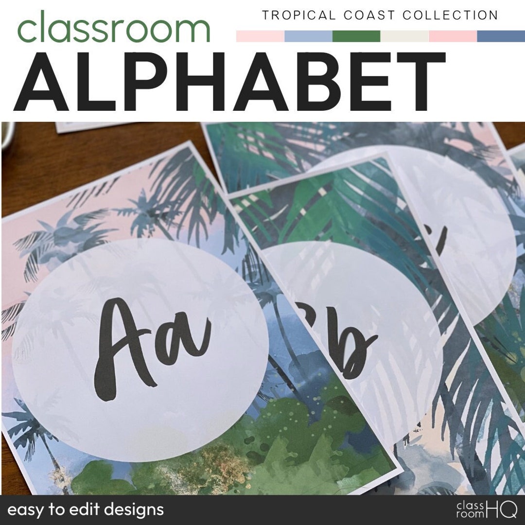 Modern Tropical Classroom Decor Editable Alphabet Posters + ASL and ...