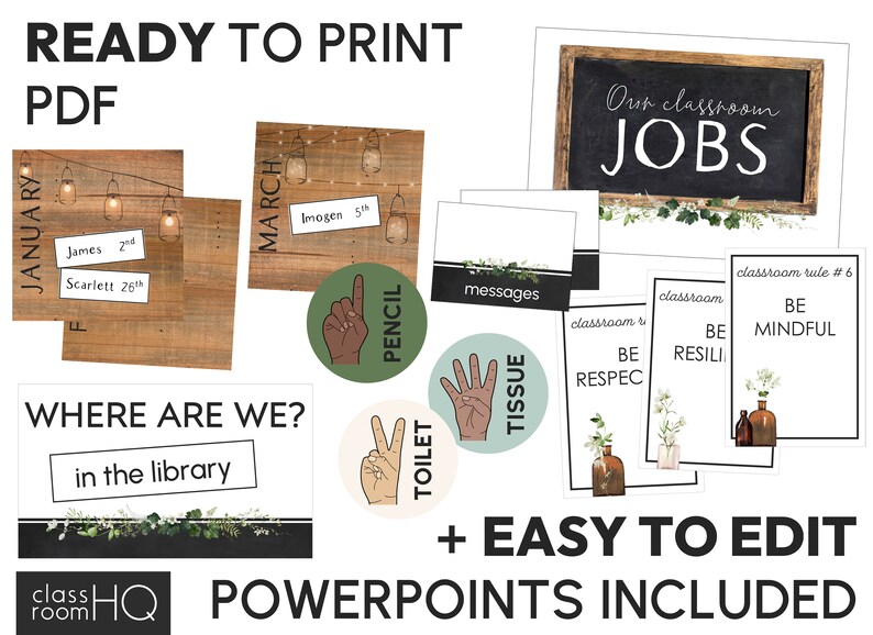 Editable Classroom Decor BUNDLE Rustic Farmhouse Botanical Greenery ...