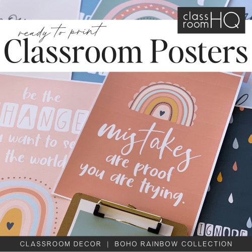 Cursive Alphabet Posters Boho Rainbow Classroom Cursive - Etsy