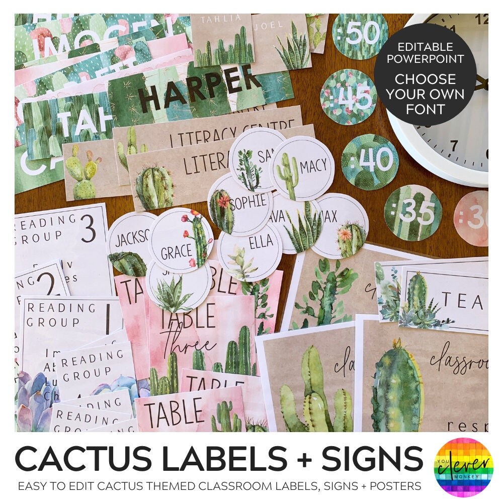 CACTUS Classroom Labels Signs Pack - Etsy UK