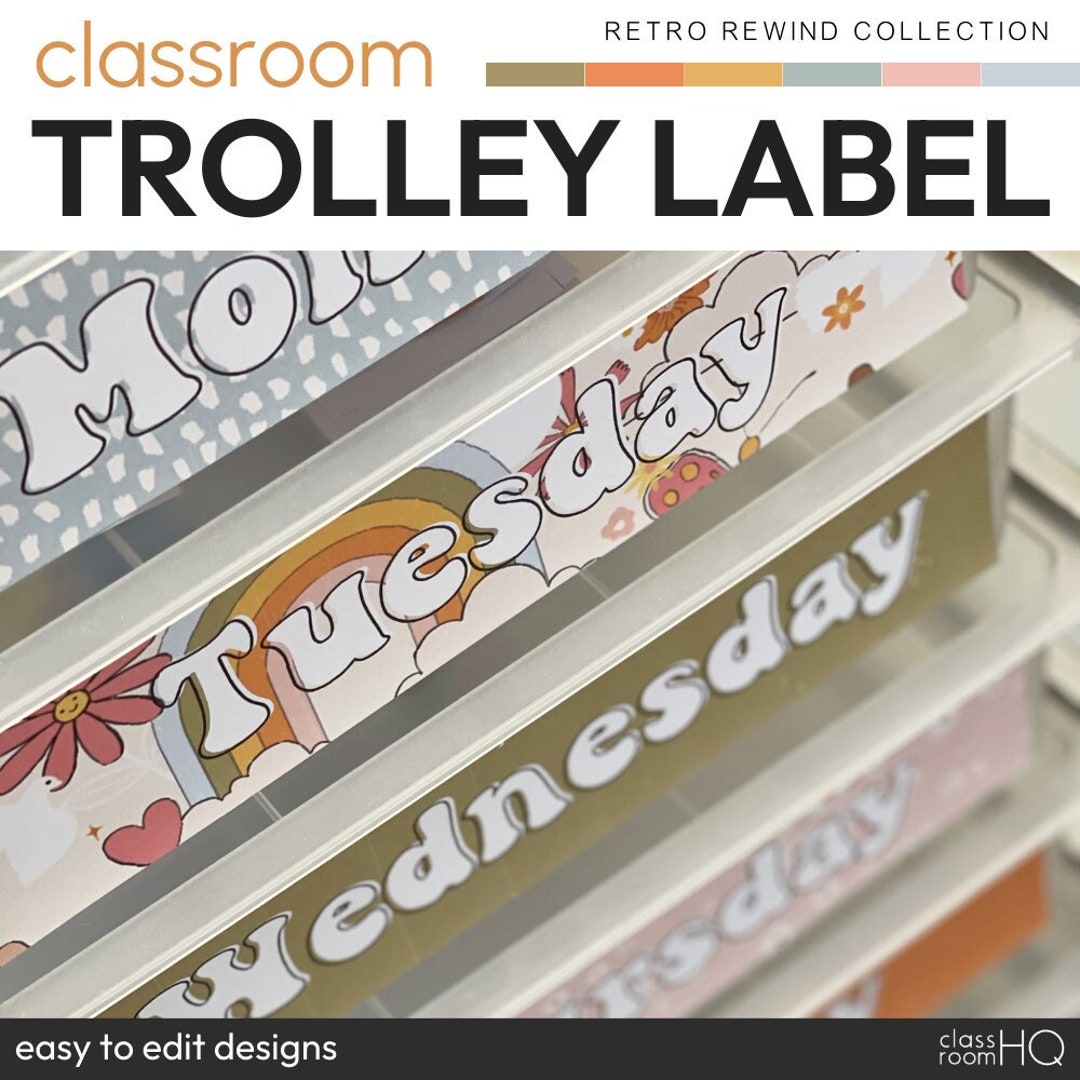 Retro Theme Classroom Decor Teacher Trolley 10-drawer Labels | RETRO ...