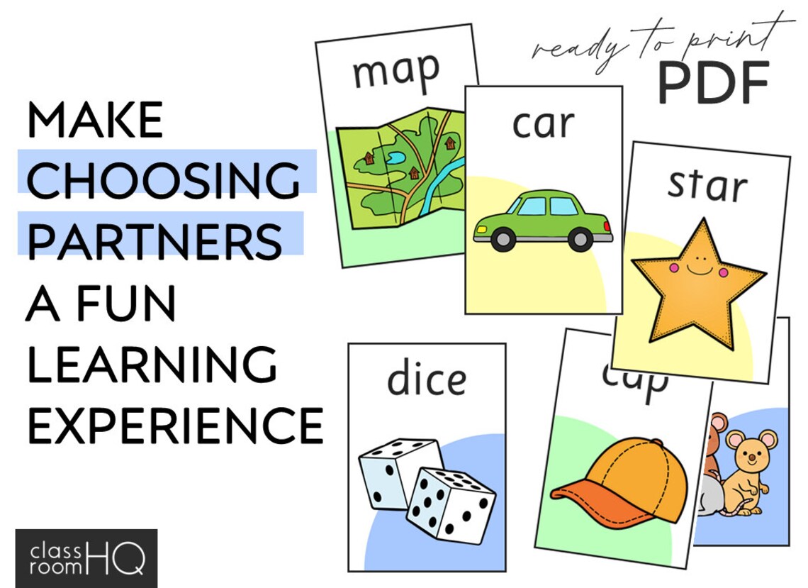 Pick A Partner Rhyming Word Partner Cards for Class - Etsy