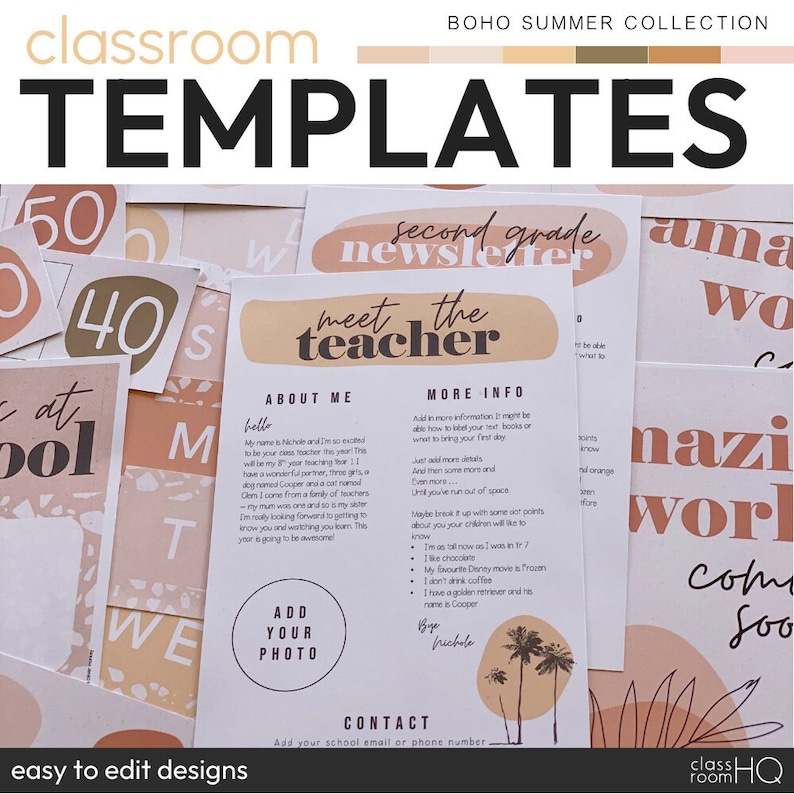 Modern Neutral Boho Theme Classroom Decor Editable Meet the Teacher ...