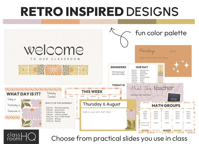 Retro SUNDAZED Daily Slides Classroom Management | Editable Google ...