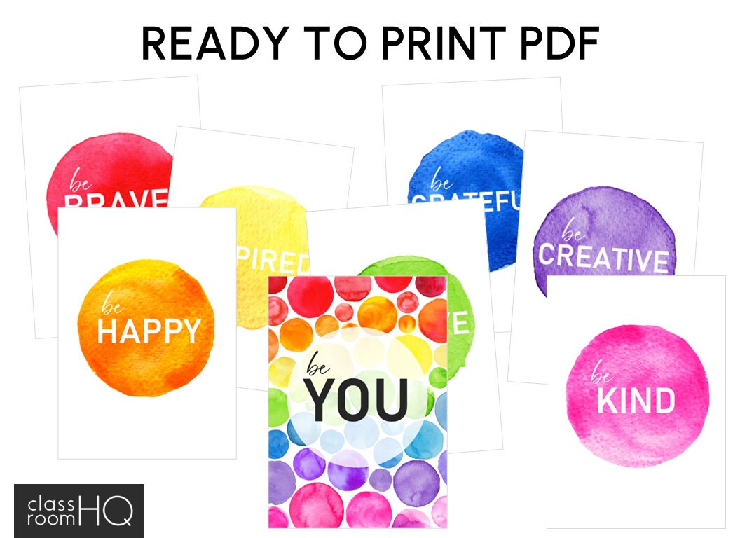 Watercolor Rainbow Theme Classroom Decor Inspirational Growth Mindset ...