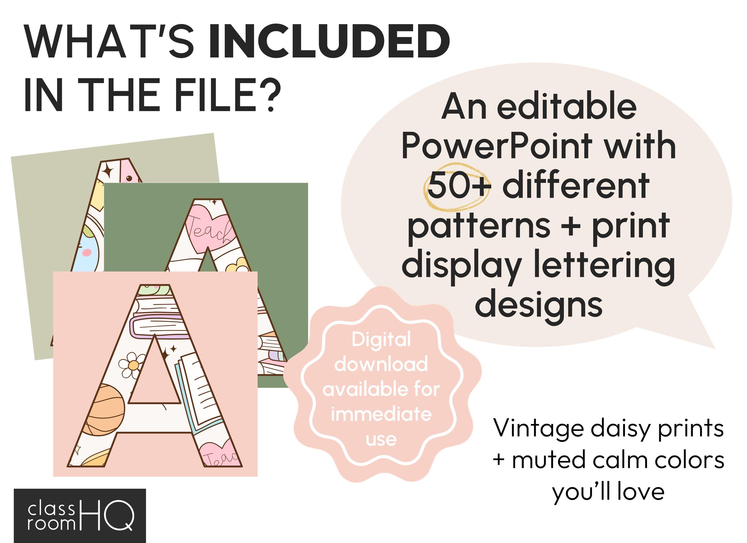 Calm Retro Daisy Editable Bulletin Board Lettering Pack HAZY DAISY ...