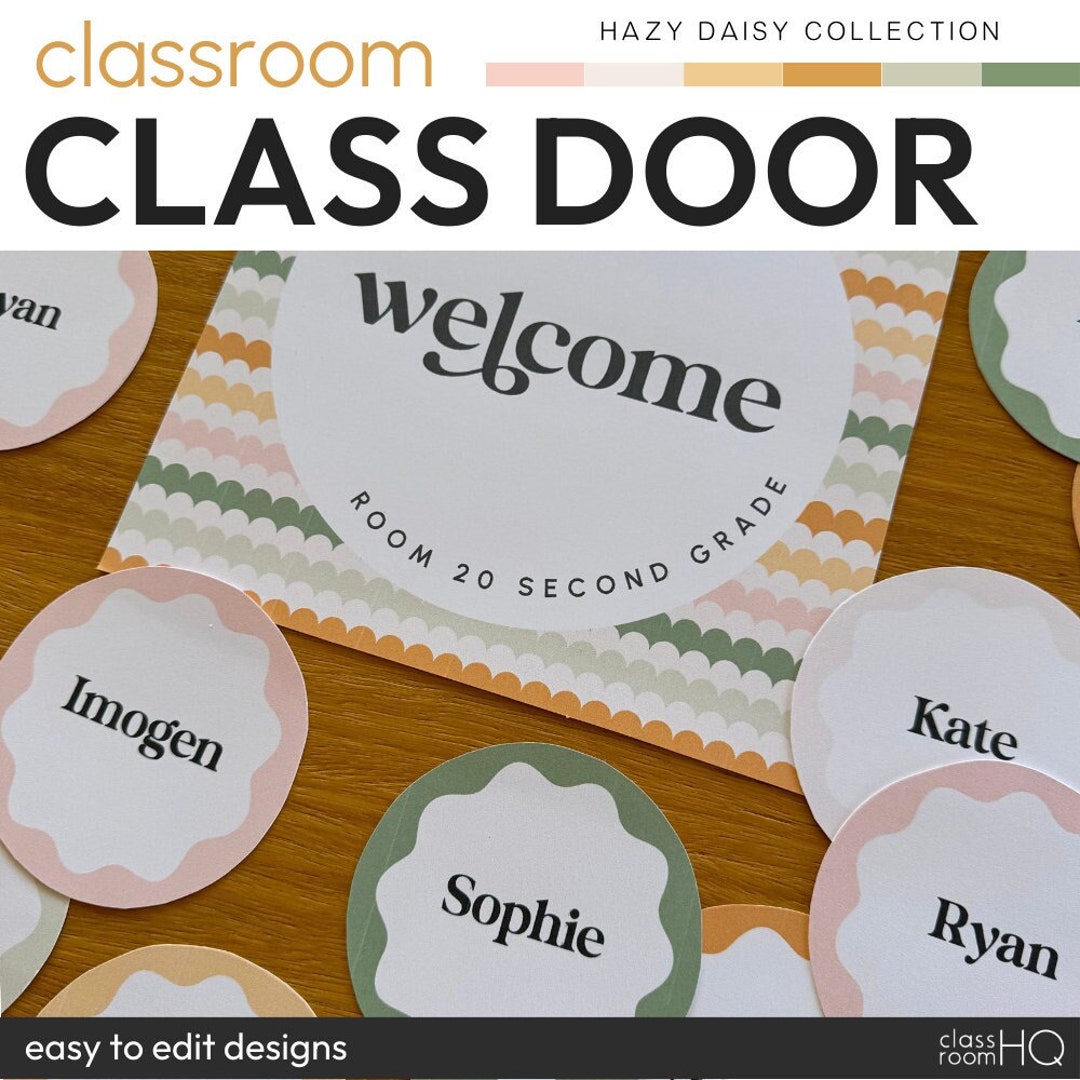 Vintage Retro Daisy Theme Editable Class Door Decor and Bulletin Board ...