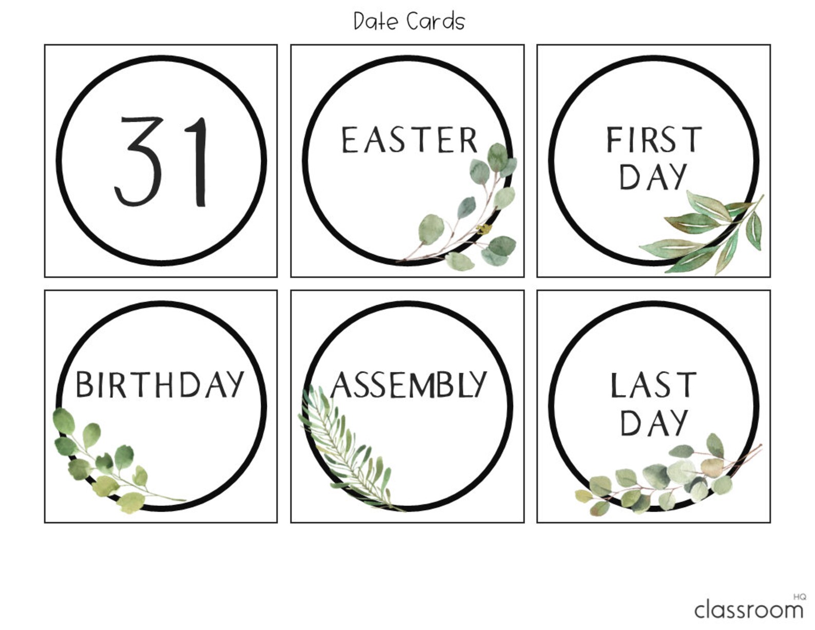 Botanical Greenery Theme Classroom Decor Large Classroom Calendar ...