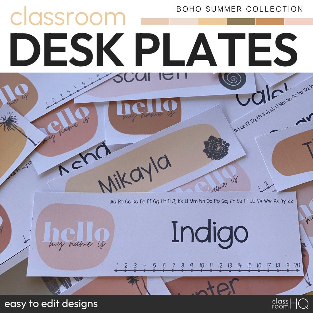 Modern Neutral Boho Theme Classroom Decor Editable Student Name Tags ...