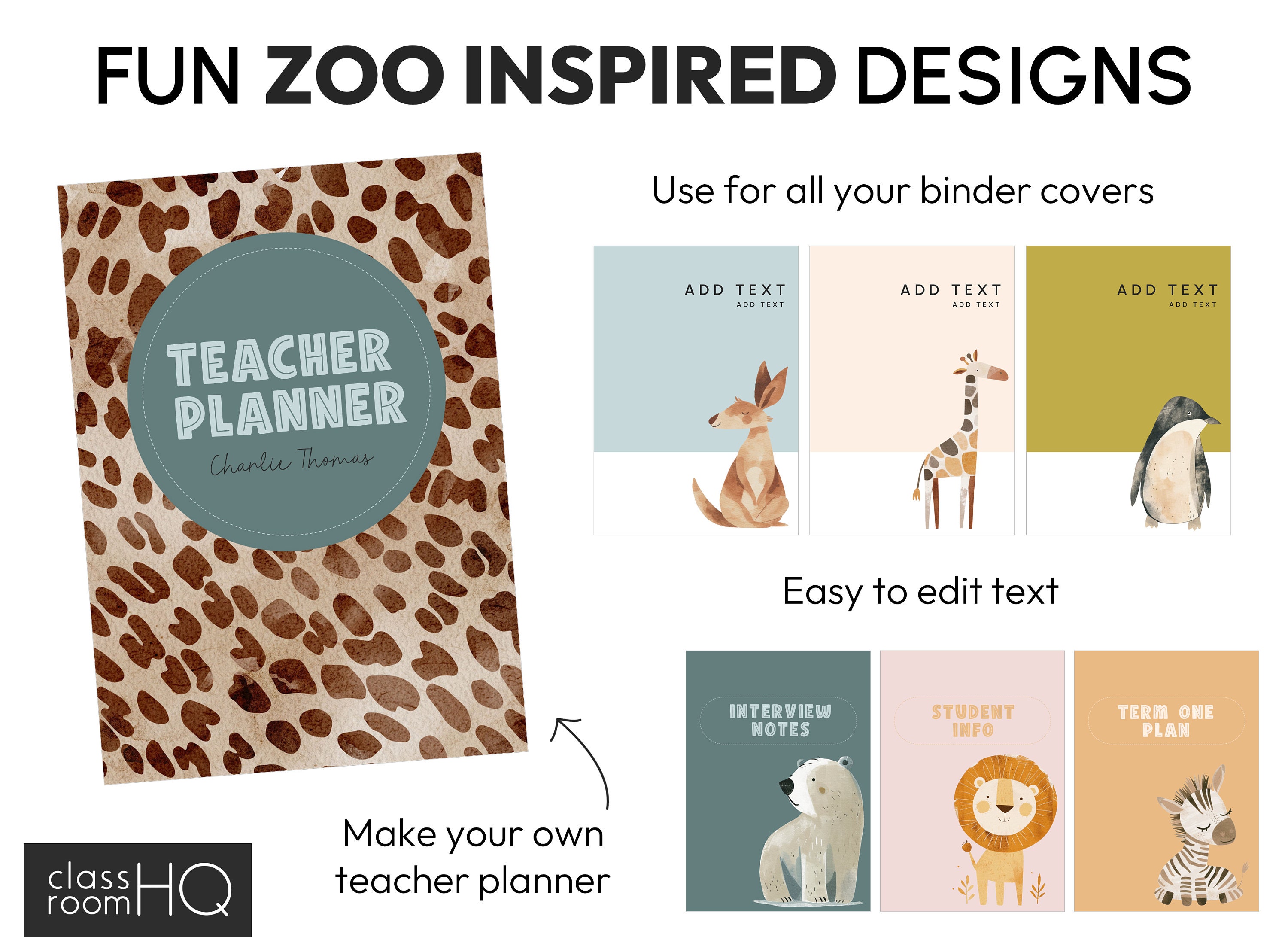 Wild Zoo Animal Theme Editable Binder Covers and Book Covers ZOO TALES ...