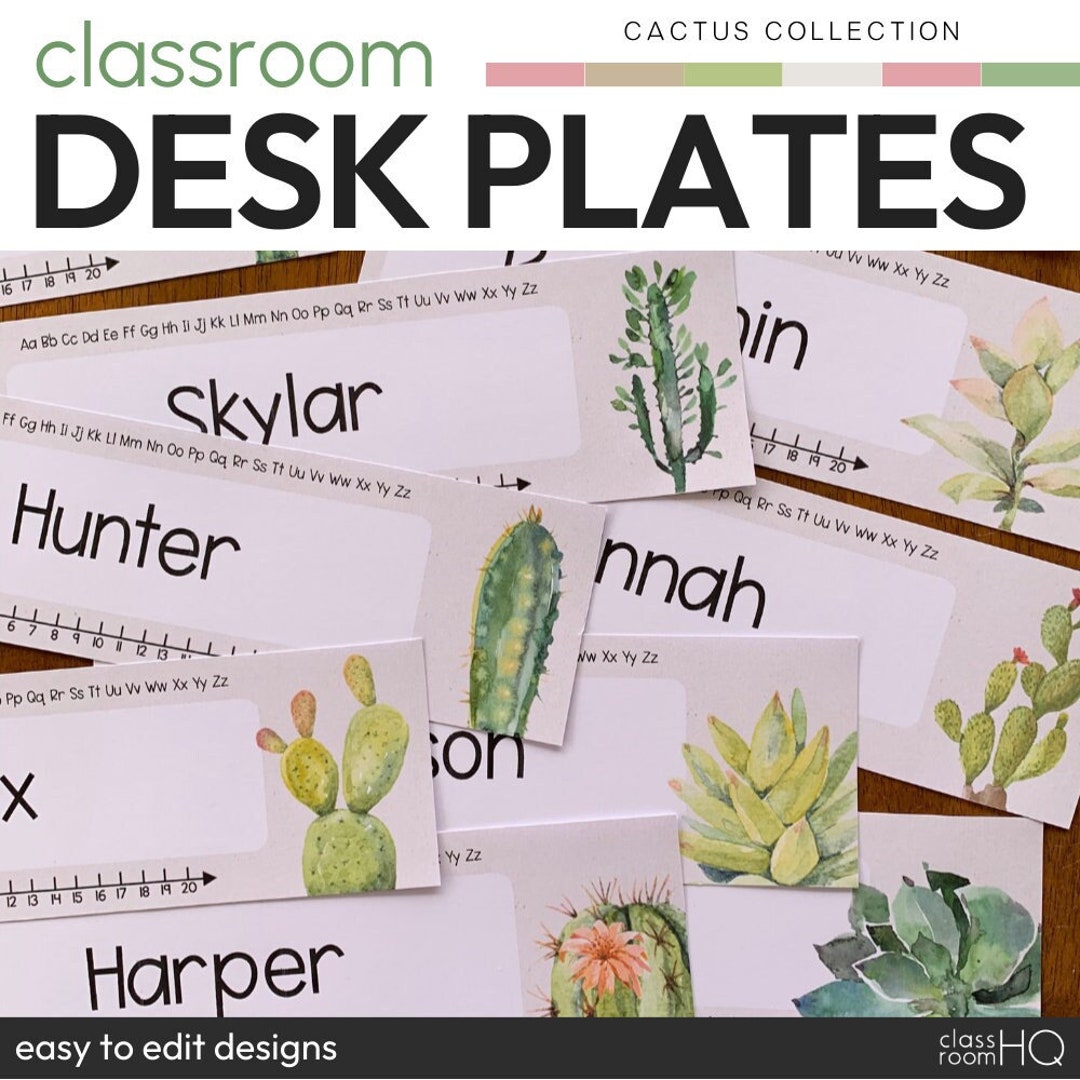 Cactus Classroom Theme Calm Classroom Decor Editable Student Desk ...