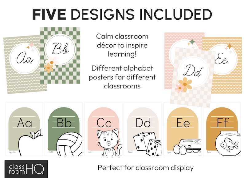 Vintage Retro Daisy Calm Classroom Theme Editable Alphabet Posters HAZY ...