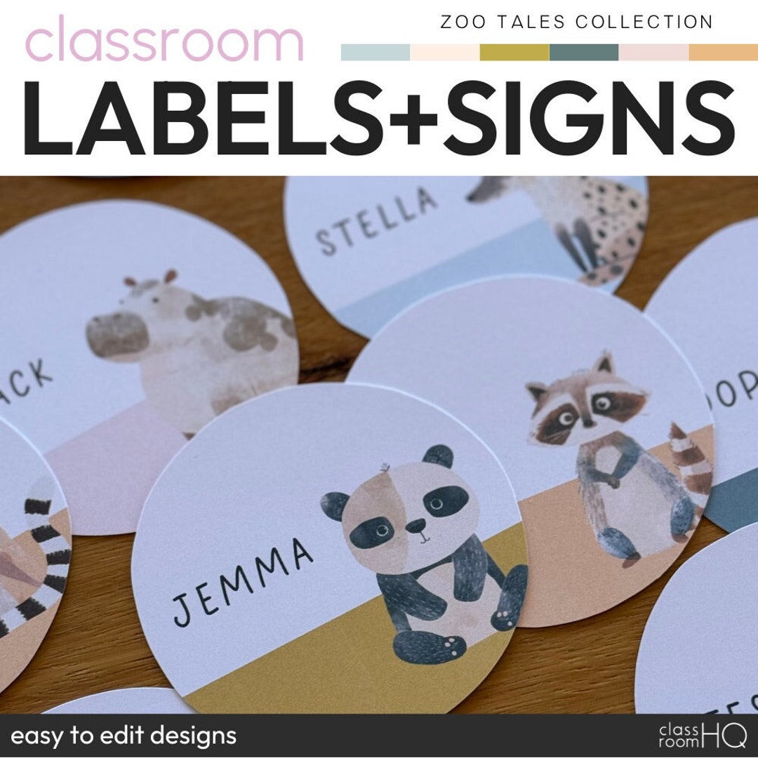 Zoo Animal Theme Classroom Decor Class Labels + Signs Pack | ZOO TALES ...