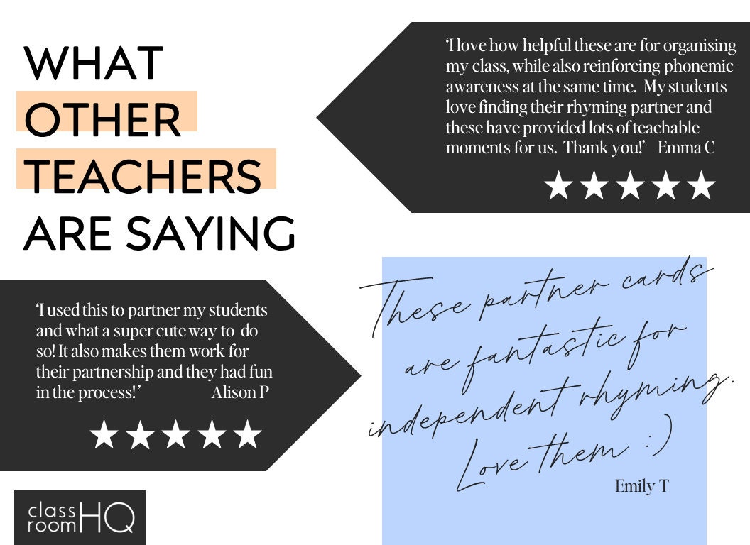 Pick A Partner Rhyming Word Partner Cards for Class - Etsy