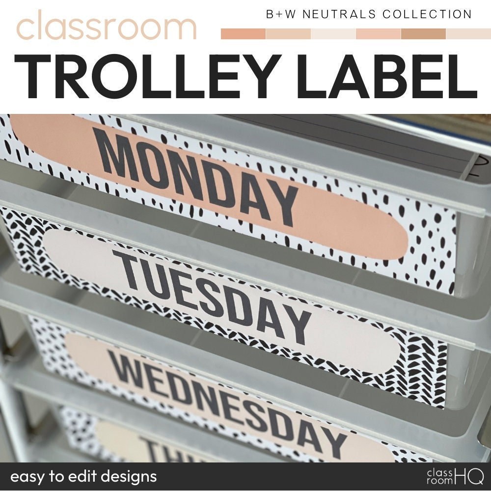Neutral Classroom Decor 10 Drawer Rolling Cart Teacher Trolley Labels ...