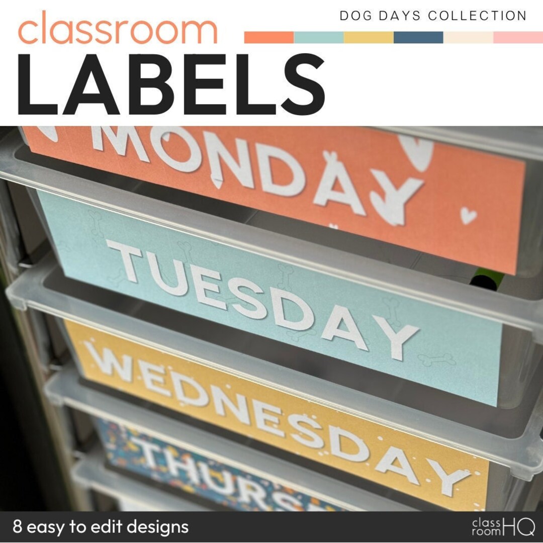 DOG DAYS 10-drawer Rolling Cart Trolley Labels | Dog Themed Classroom ...