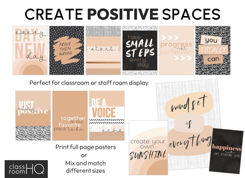 Neutral Classroom Decor Class Inspirational Growth Mindset Wall Posters ...
